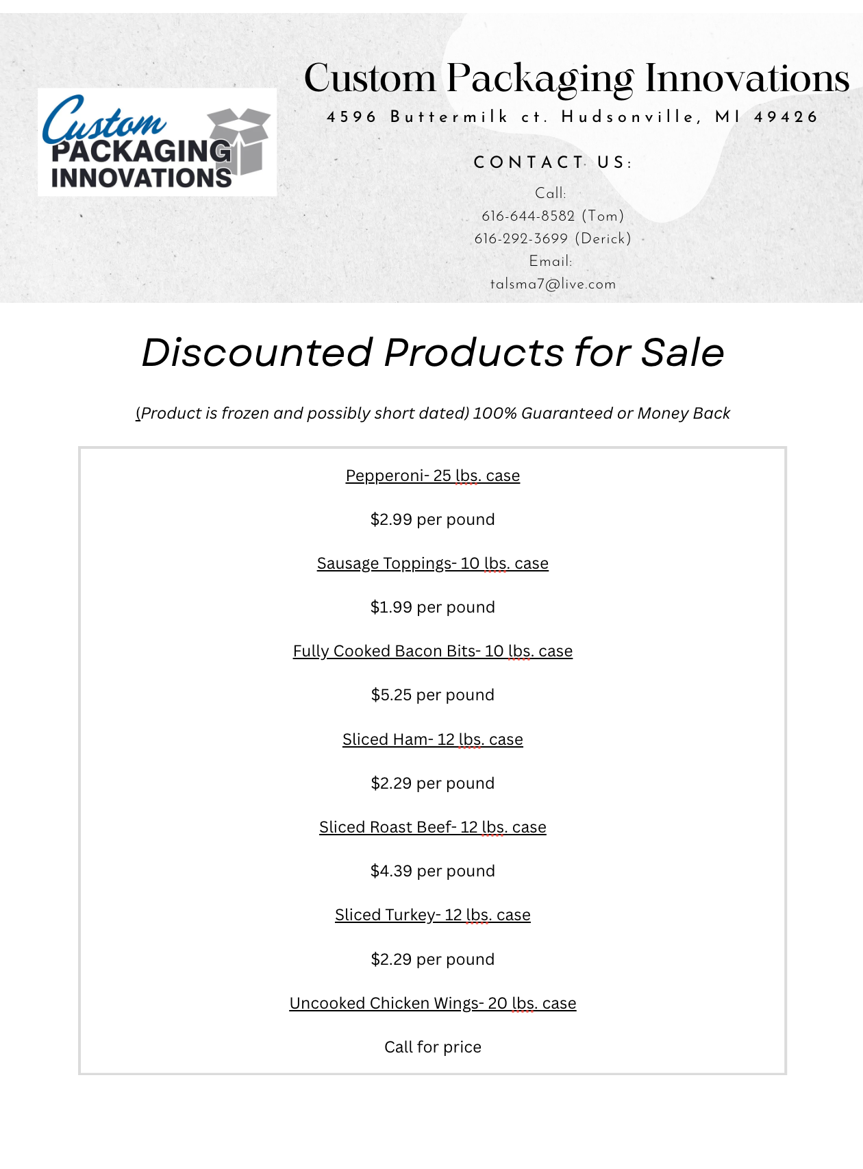 Pizza Toppings Pricing – Custom Packaging